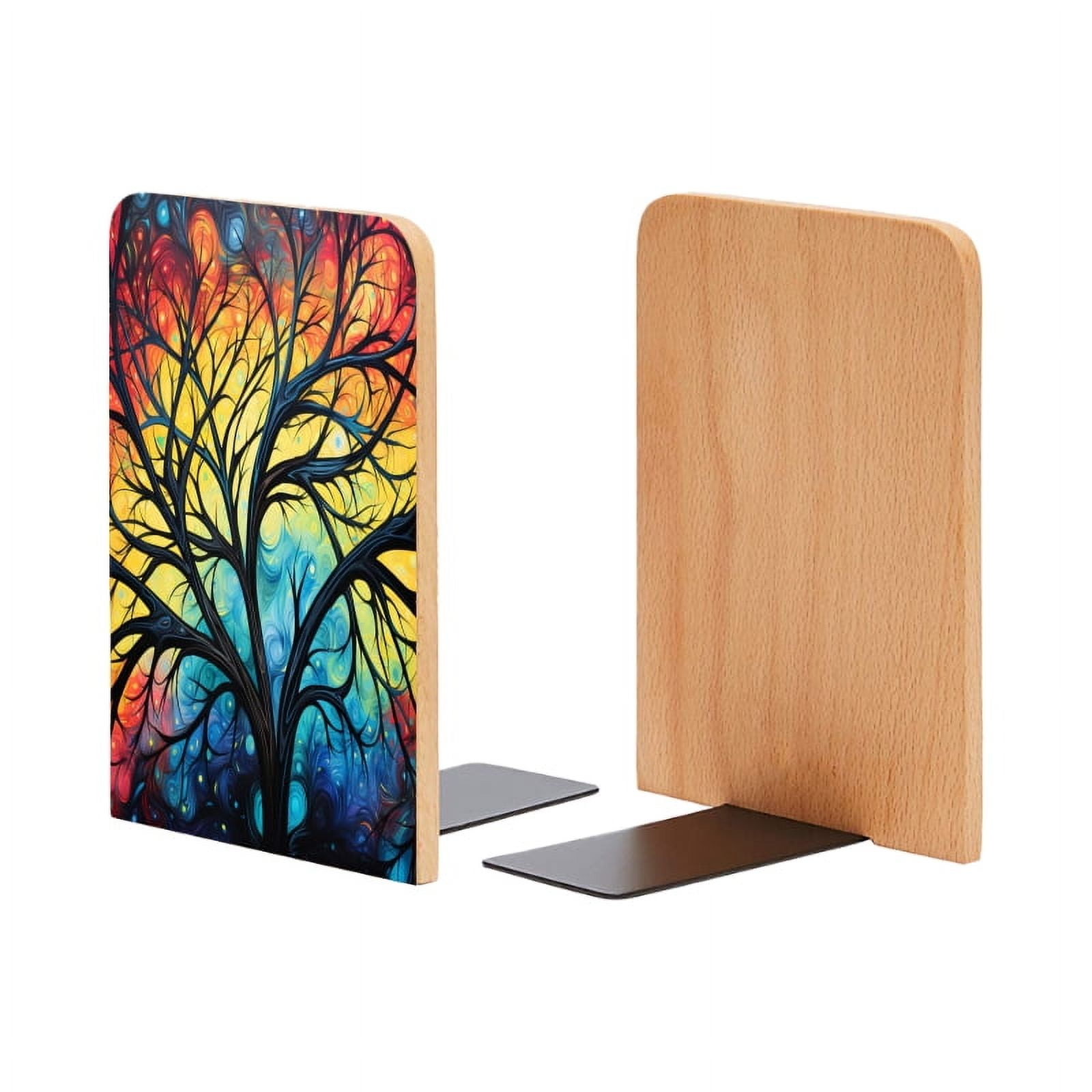 Bookends 1 Pair Non-Skid Bookend Wood Bookends for Shelves Book Stand ...