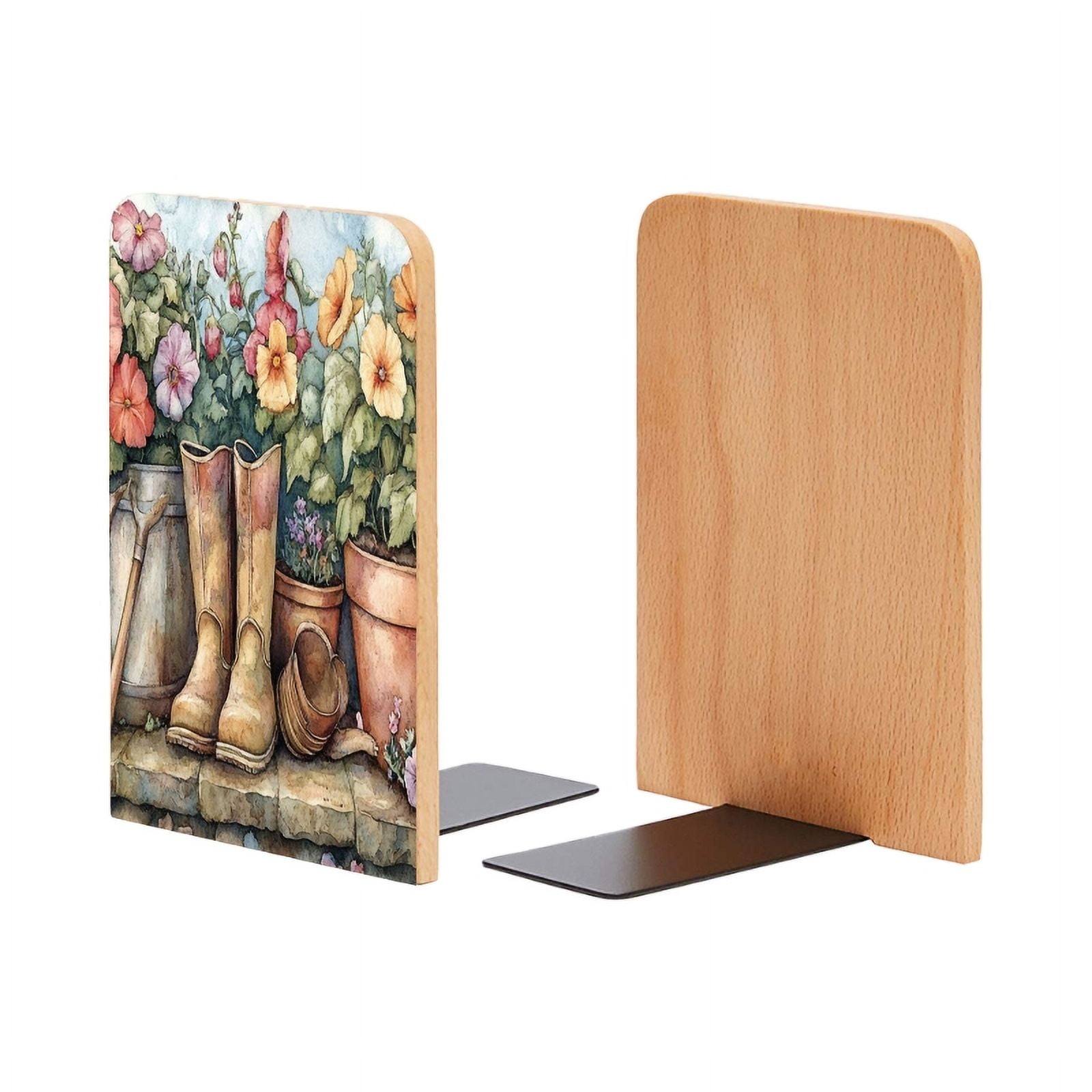 Bookends 1 Pair Non-Skid Bookend Wood Bookends for Shelves Book Stand ...