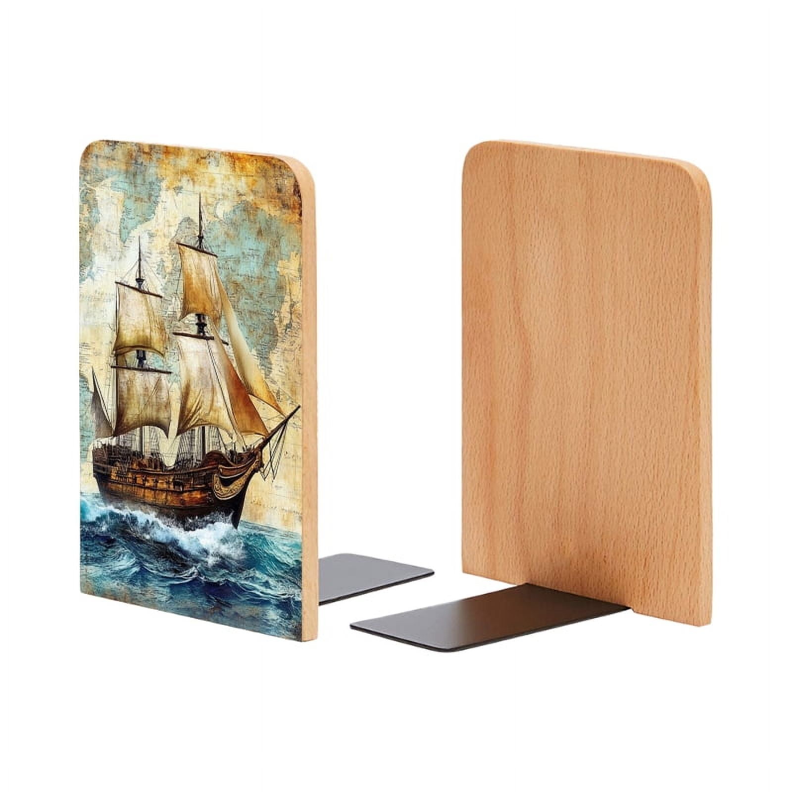 Bookends 1 Pair Non-Skid Bookend Wood Bookends for Shelves Book Stand ...