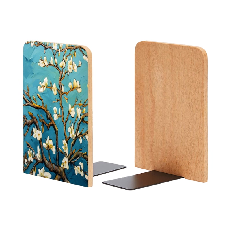 Bookends 1 Pair Non-Skid Bookend Wood Bookends for Shelves Book Stand for CDs - White Magnolia ...