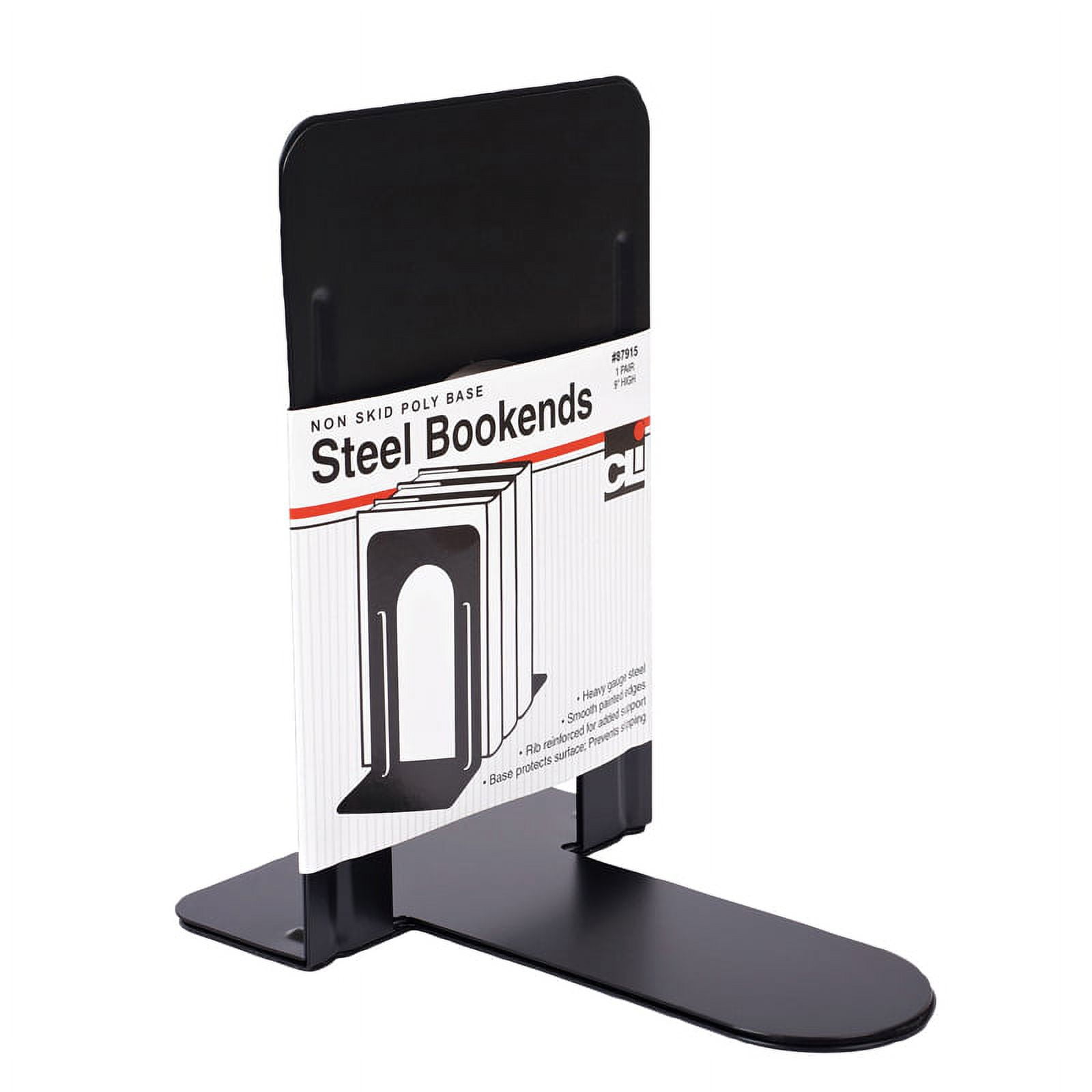 Bookends with Non-Skid Base, 9" Steel, Black, 1 Pair | Bundle of 10 ...