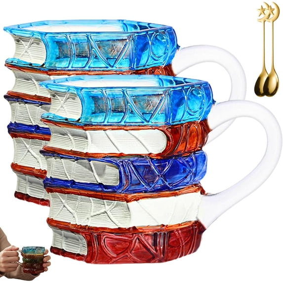 Bookhaven Mug, 3d Hand-painted Book Coffee Cup Stained Glass, 7 Oz ...