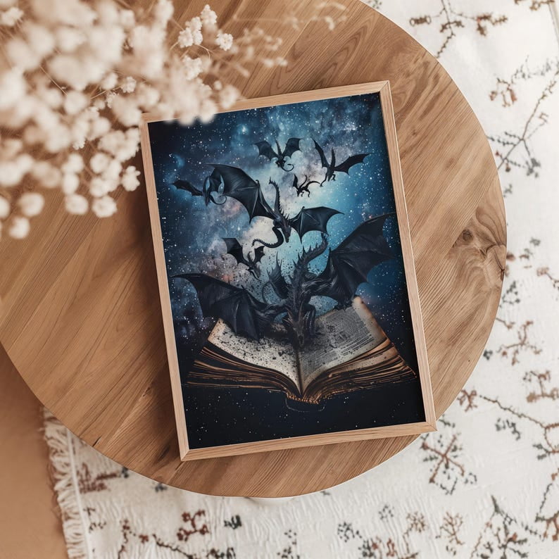 Bookish Art Print | Book Wall Art | Bookish canvas | Dragons | Fantasy ...