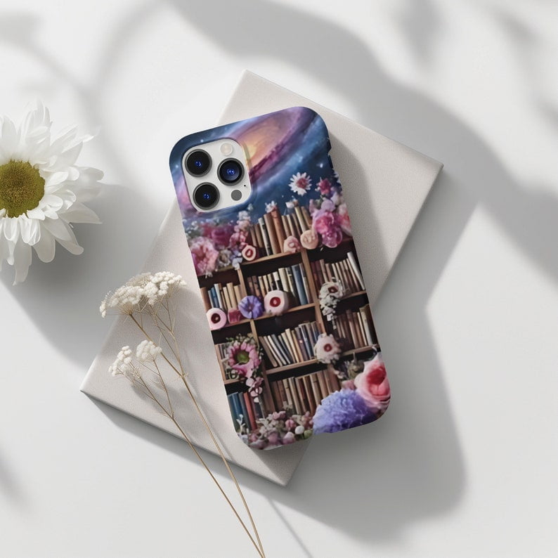 Bookish Bookshelf Floral Cottagecore Phone Case for iPhone 11 12 13 14 ...