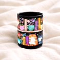 Bookish Cat Black Mug, Stained Glass Style Coffee Cup, Bookshelf Gift ...