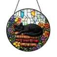 Bookish Cat Floral Scene Window Suncatcher, Decorative Stained Glass ...