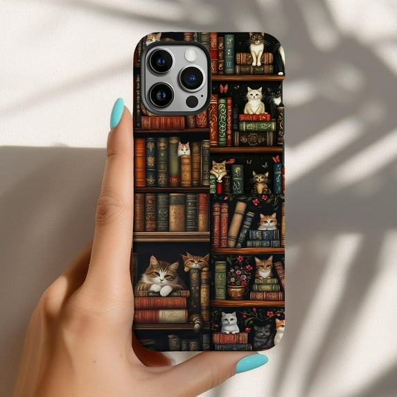 Bookish Cat Reading Library Phone Case for 17 16 15 14 13 12 11 Pro Max ...