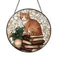 Bookish Cat Suncatcher Window Hanging, Vibrant Stained Glass Style ...