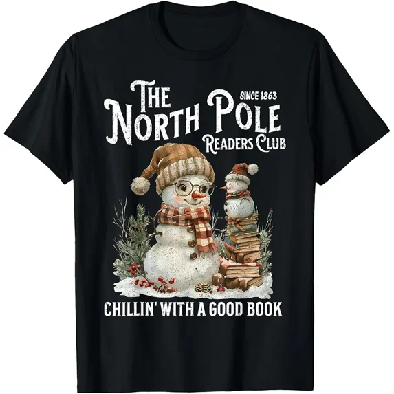 Bookish Christmas North Pole Book Club Snowman Worm Reader Unisex T ...