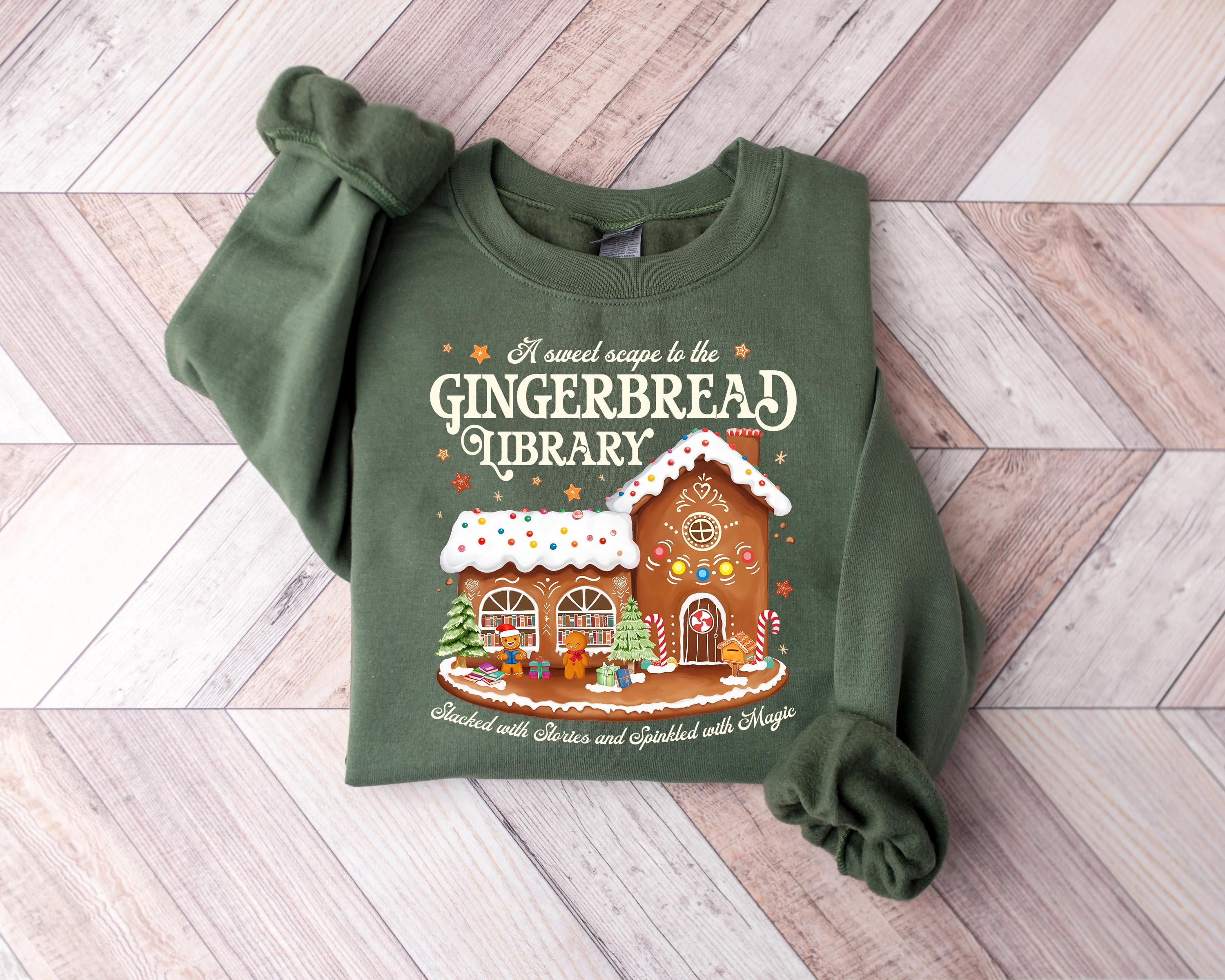 Bookish Christmas Sweatshirt, Gingerbread Library Hoodie, Book Lover ...