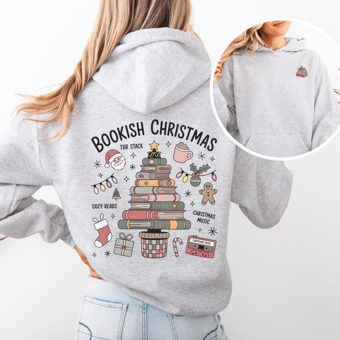 Bookish Christmas Tree Hoodie TBR Book Stack Tree Cozy Reads Holiday ...