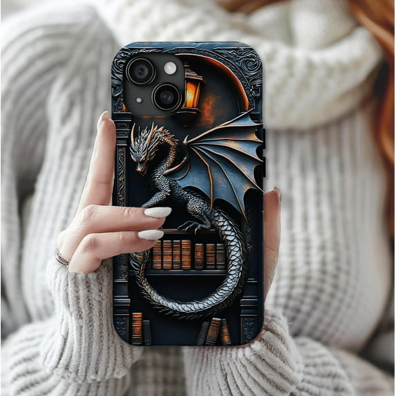 Bookish Dragon Fantasy Bookshelf Art Case for iPhone 17 11 12 13 14 15 ...