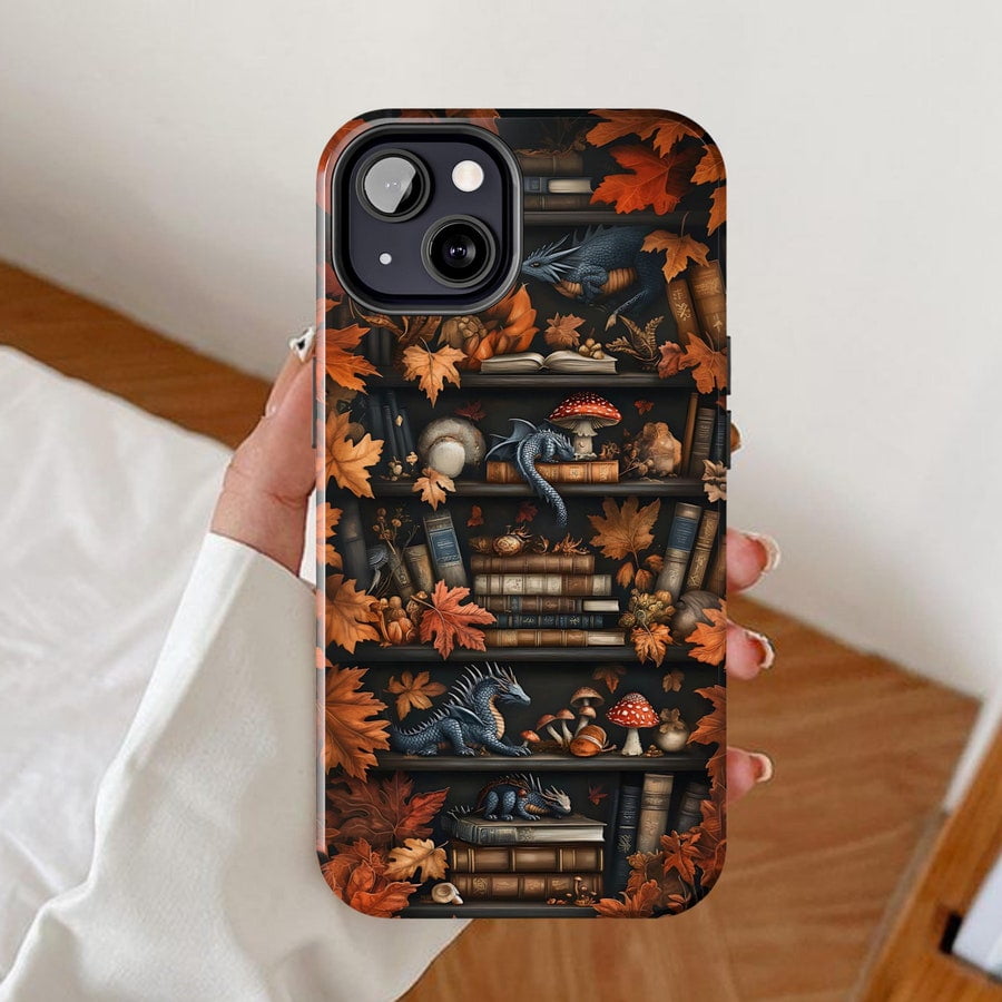 Bookish Dragon with Fantasy Bookshelf Magical Library Phone Case 11 12 ...