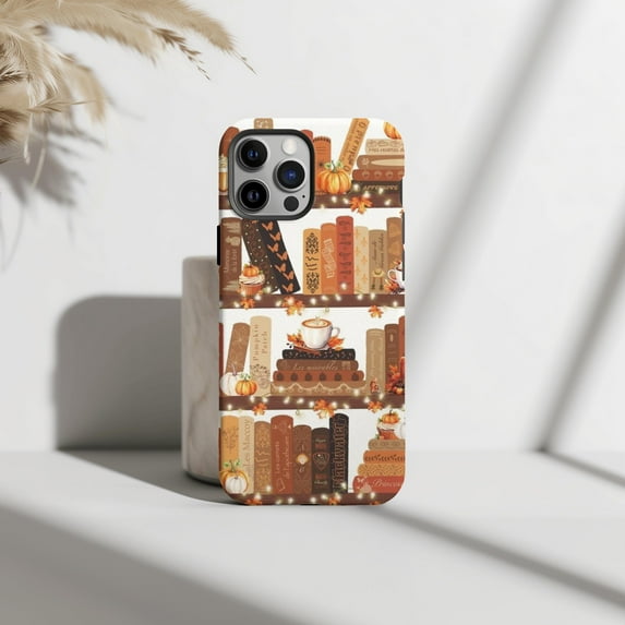 Bookish Fall Bookshelf Phone Case Autumn Library Design iPhone 17 16 15 ...