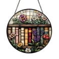 Bookish Floral Bookshelf Window Suncatcher, Decorative Stained Glass ...