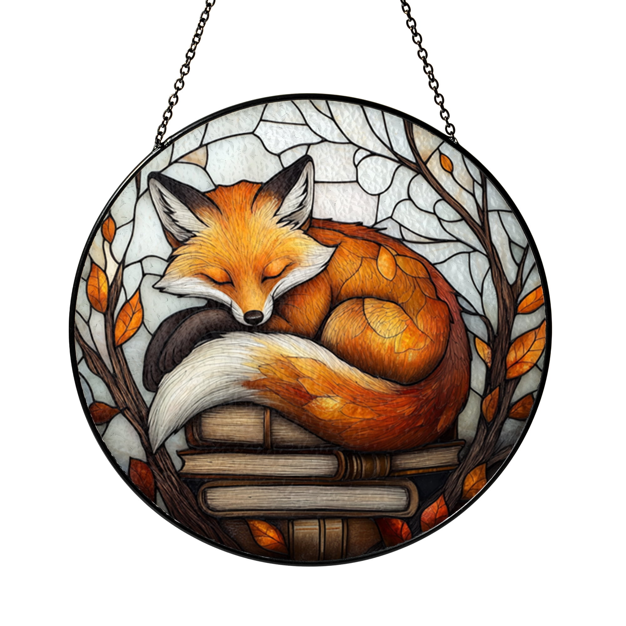 Bookish Fox Night Sky Window Sun Catcher, Bright Stained Glass Style ...