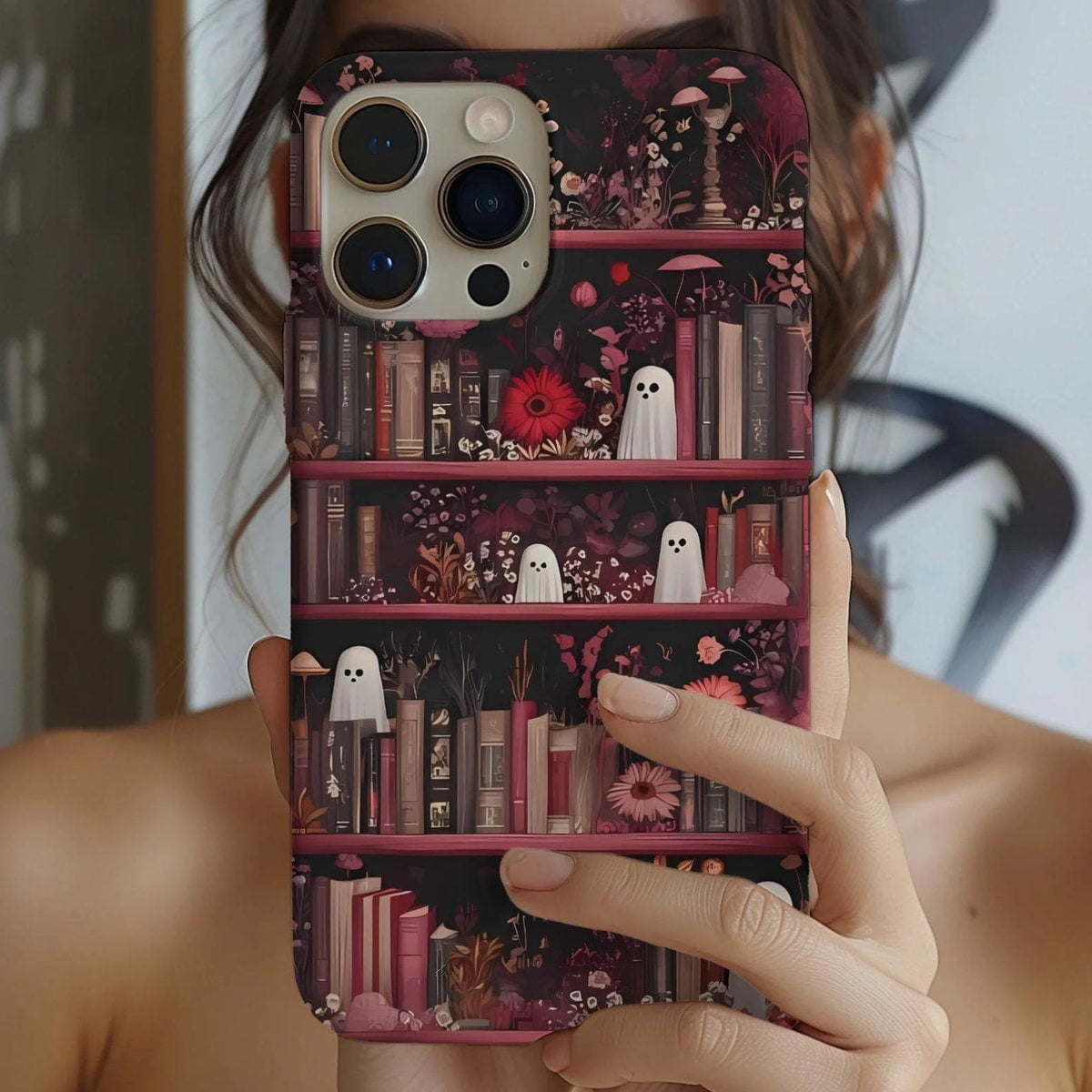 Bookish Ghost Halloween Reading Lover Art Case with iPhone 17 to 11 Pro ...