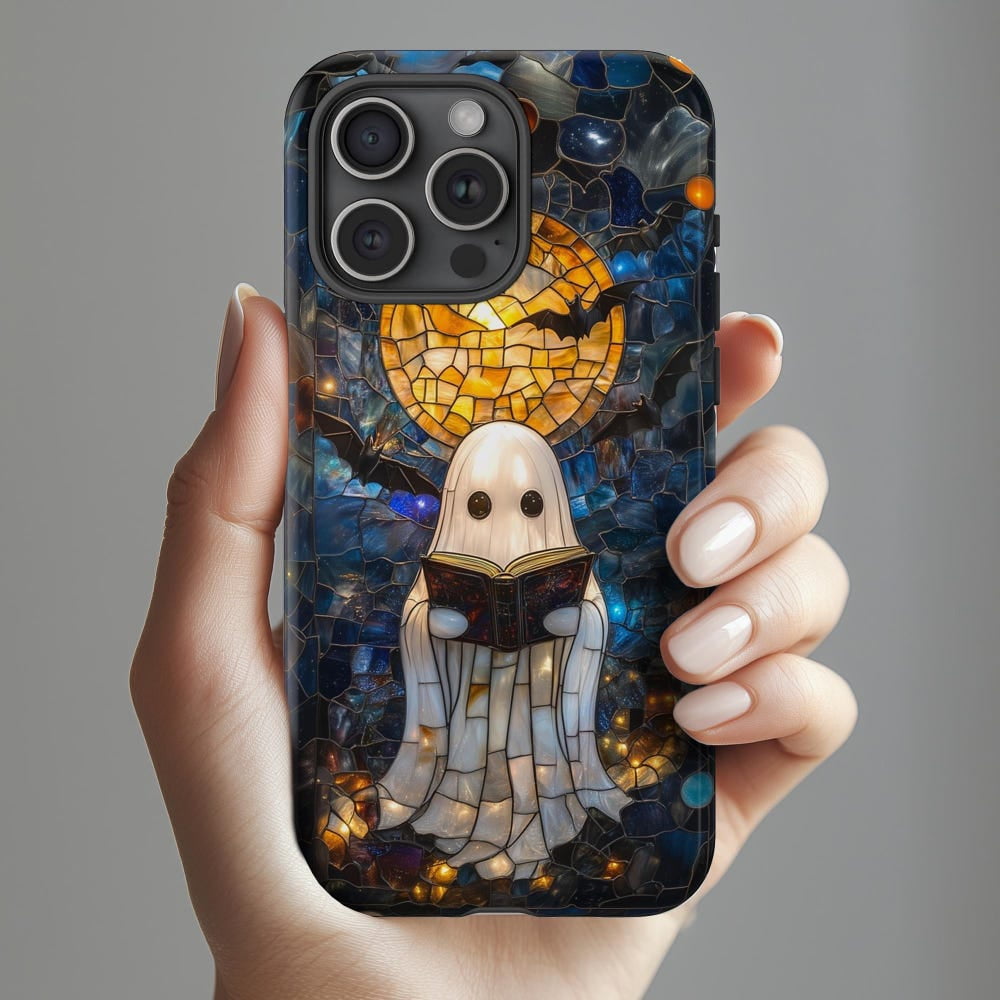 Bookish Ghost Haunted Full Moon Themed Phone Case for 17 16 15 14 13 12 ...
