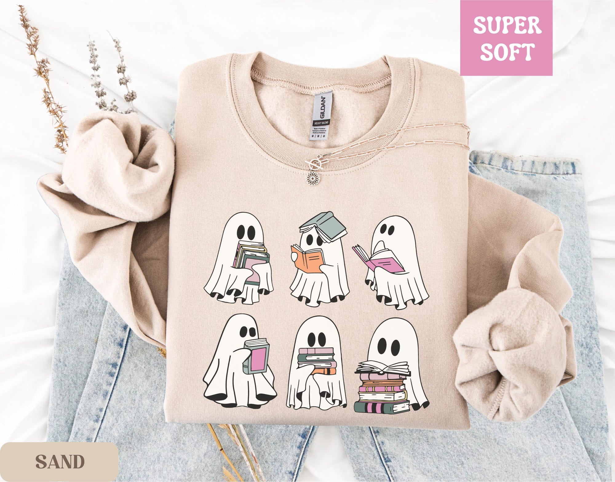 Bookish Ghost TShirt Ghost Reading Crewneck Halloween Teacher Shirt ...
