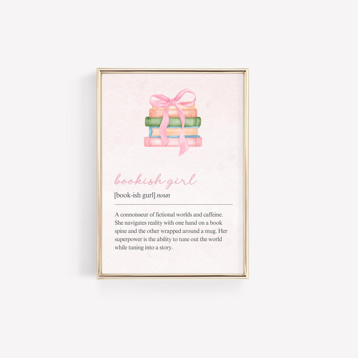 Bookish Girl Definition Print Poster Pink Book Lover Decor, Size 12x18 ...