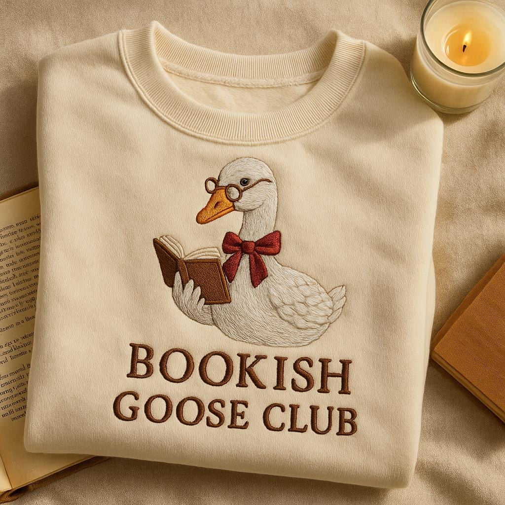 Bookish Goose Club Embroidered Sweatshirt, Cute Reading Goose Shirt ...