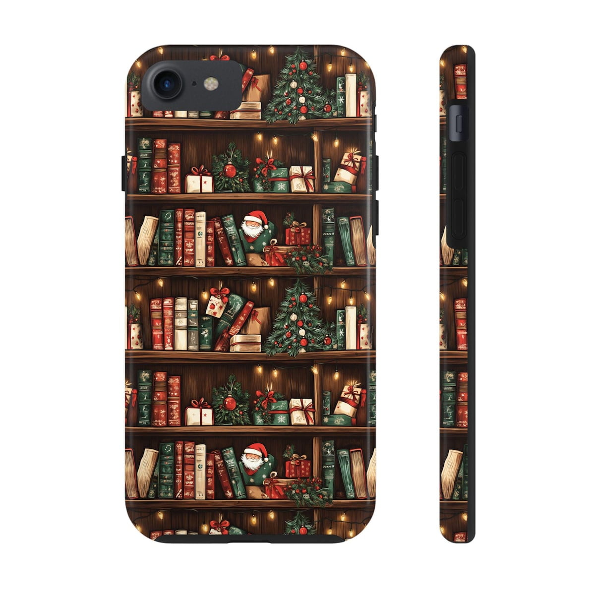 Bookish Holiday Art Phone Case | Cozy Winter Bookshelf for iPhone 17 16 ...