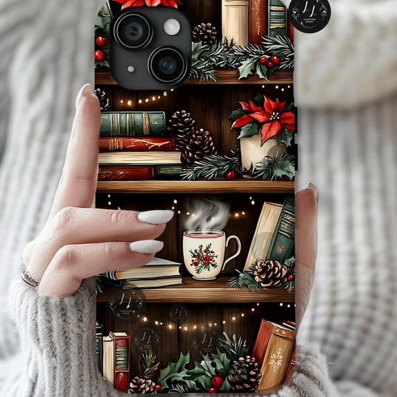 Bookish Holiday Bookshelf Cozy Winter Case for iPhone 17 through 11 Pro ...