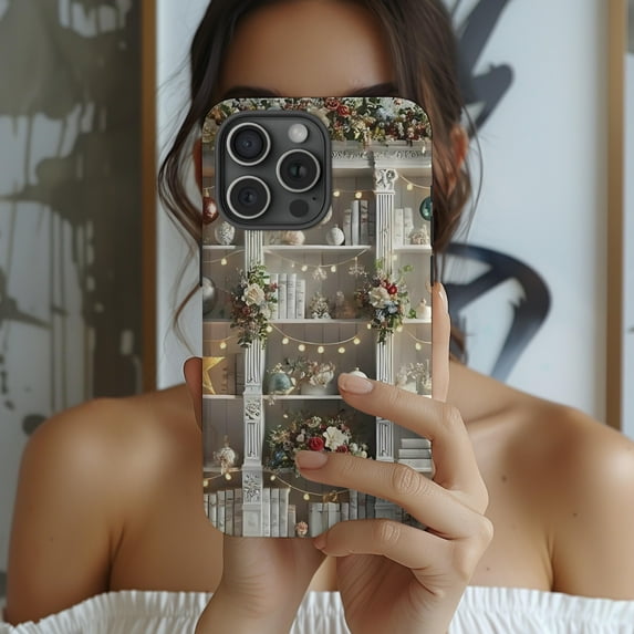 Bookish Holiday Phone Case Cozy Christmas Bookshelf Art 17 16 15 14 13 ...