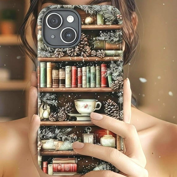 Bookish Holiday Reader Winter Bookshelf Case with iPhone 17 to 11 Pro ...