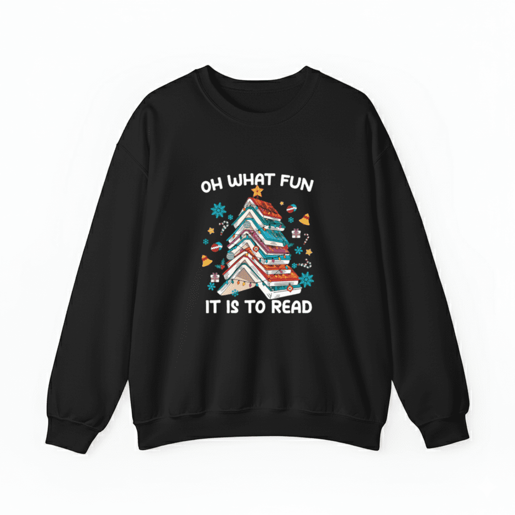 Bookish Oh What Fun To Read Tree Holiday Lights Festive Art Sweatshirt ...