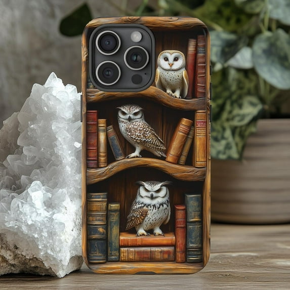 Bookish Owl Bookshelf Bird Lover Gift Phone Case with iPhone 17 to 11 ...