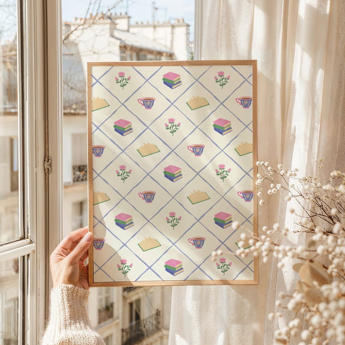 Bookish Pattern Poster Whimsical Wall Art Cute Book Lover Decor ...
