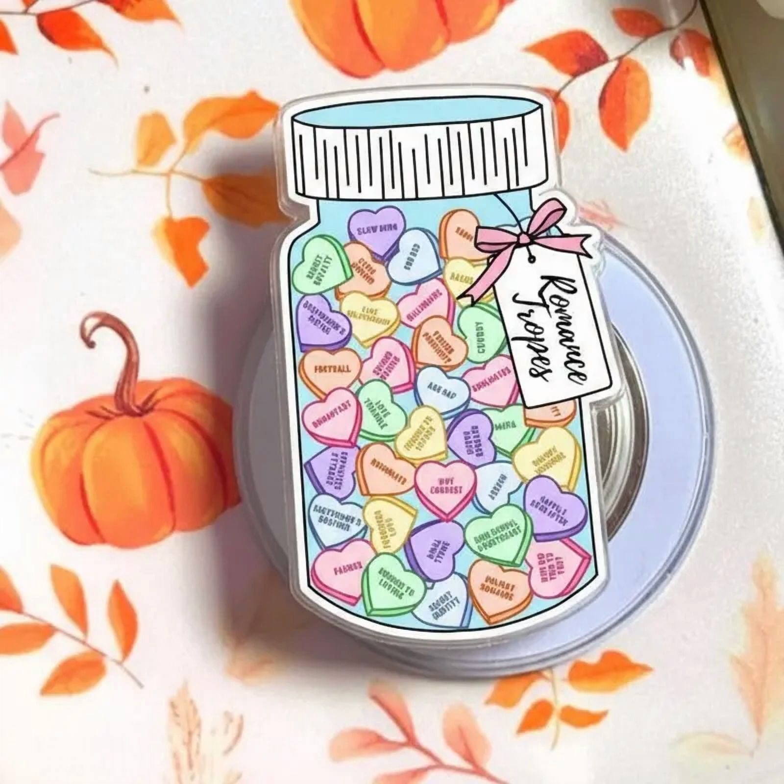 Bookish Romance Tropes Phone Grip - Pastel Conversation Hearts Candy ...