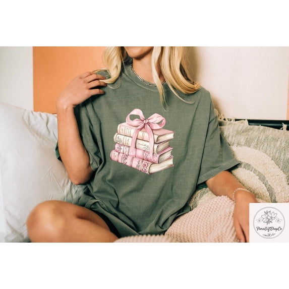 Bookish Shirt, Coquette Bow Books T-Shirt, Pink Books Tee, Book Lover ...