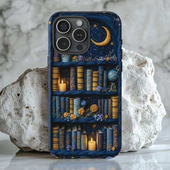 Bookish Starry Night Bookshelf 3D Illusion Phone Case for 17 16 15 14 ...