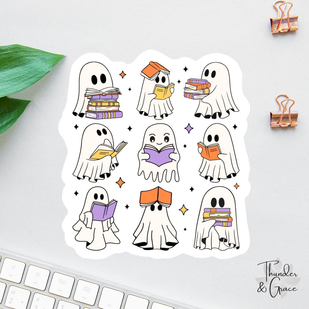 Bookish Sticker, Ghosts Reading Books, Halloween Ghost Sticker, Book ...