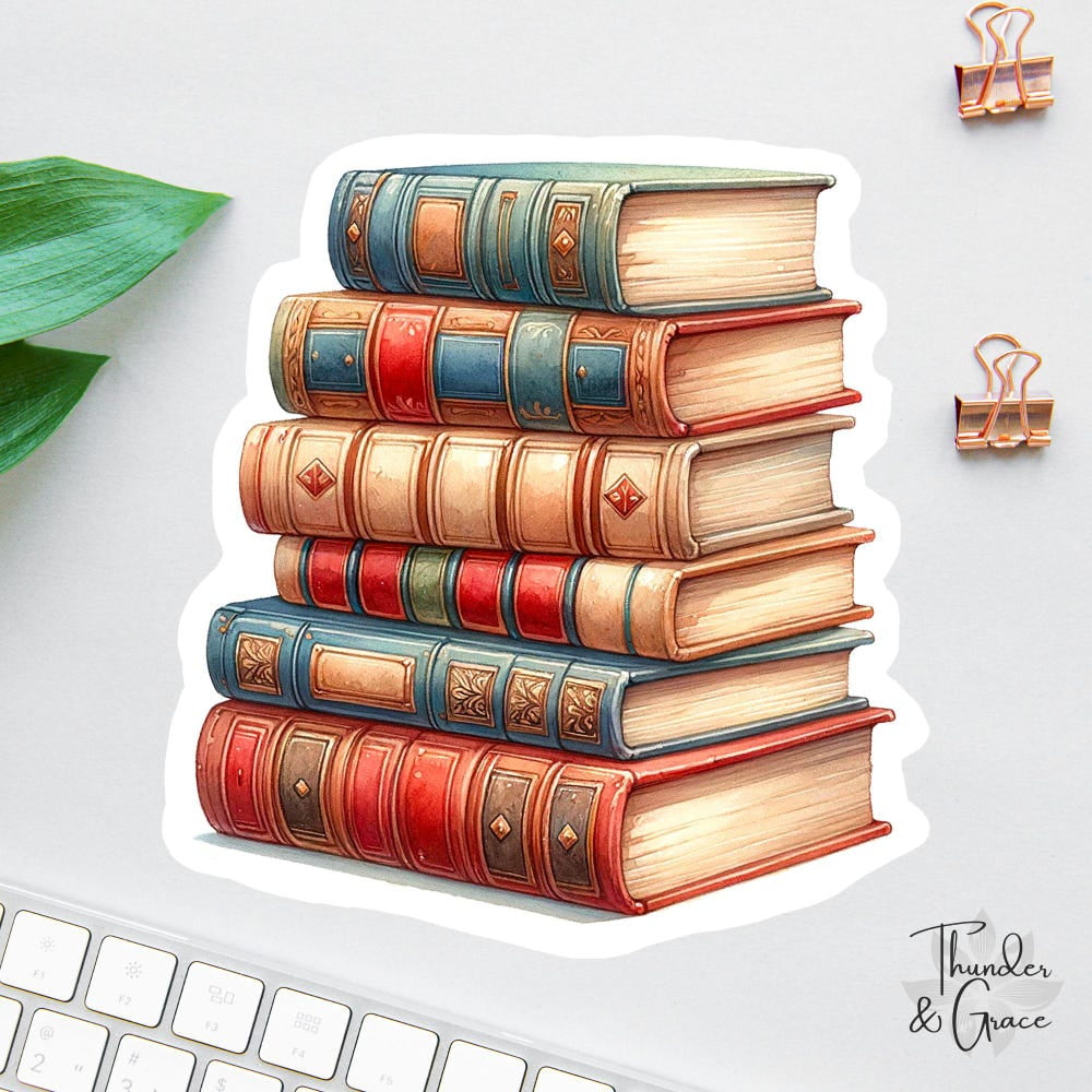Bookish Sticker, Stack Of Books, Vintage Books Sticker, Book Lover ...