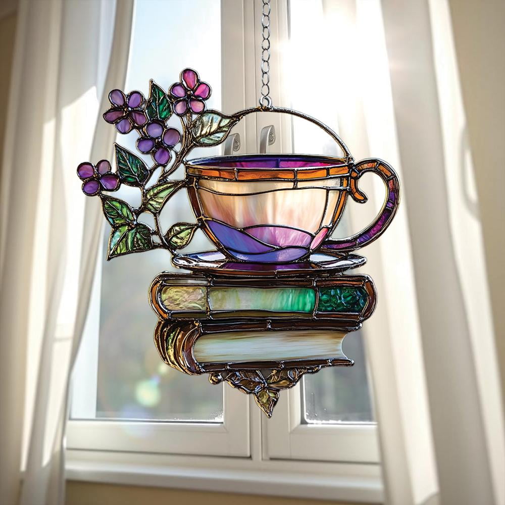 Bookish Tea Cup Acrylic Suncatcher fullxfull Literary Home Accent ...