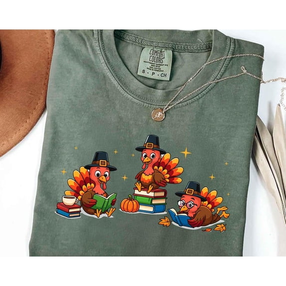 Bookish Turkey Shirt, Thanksgiving Teacher Reading Tee, Cute Fall Book ...