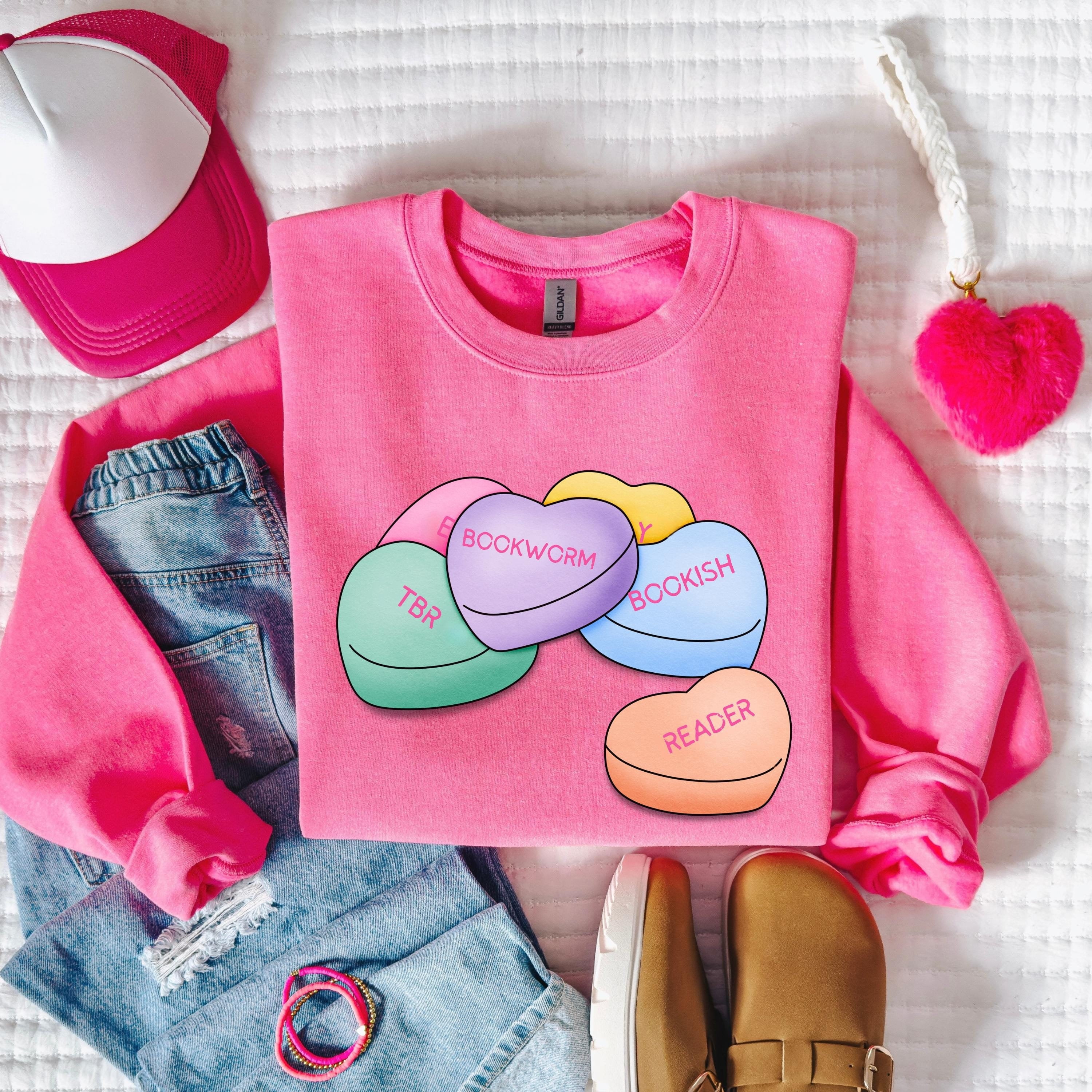 Bookish Valentine T-Shirt, Candy Hearts Bookworm Crewneck, Book Lover ...