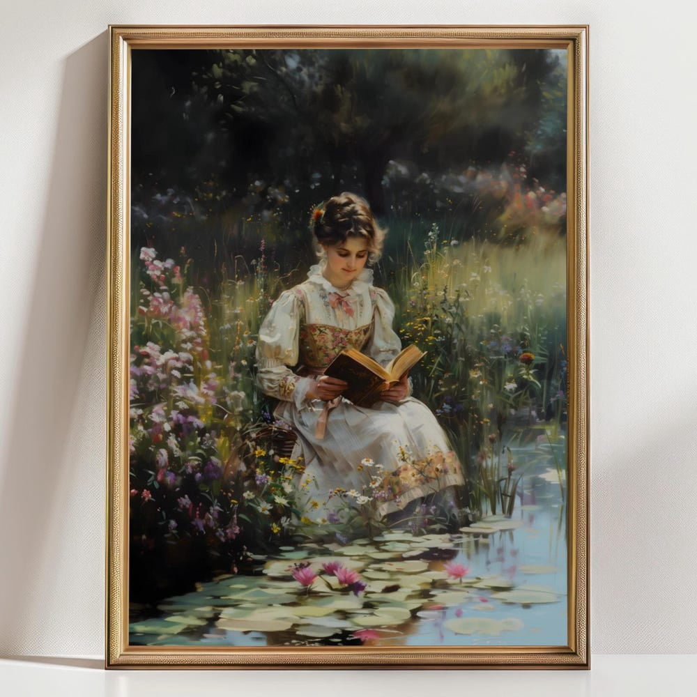 Bookish Victorian Art Print Cottagecore Art Print Girl Reading By Pond ...