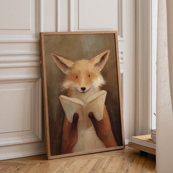 Bookish Wall Art Fox Reading Book Book Lover Book, Unframed Poster ...