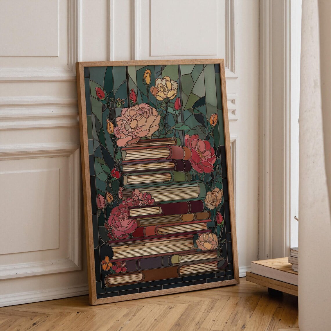 Bookish Wall Art Stained Glass Style Vintage Library Décor Book Lover ...