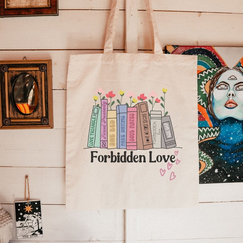 Bookish canvas tote bag, Literary bag, Romance novel book tropes, Book ...