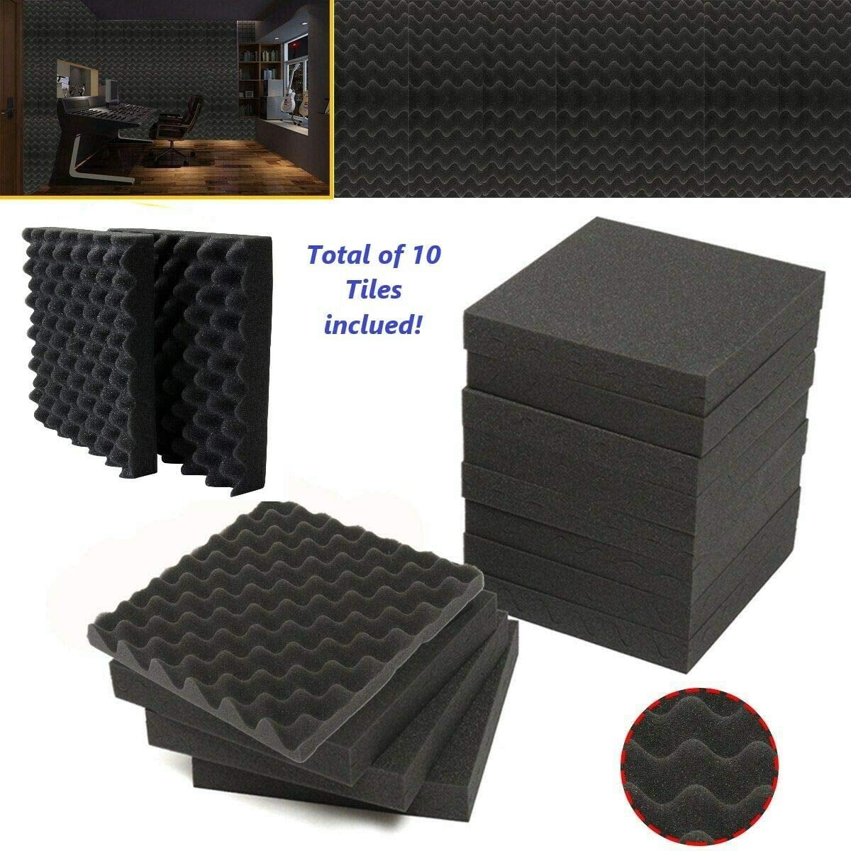 Bookishbunny 10 pk Acoustic Foam Egg Crate Panel Wall Tile Audio Home ...
