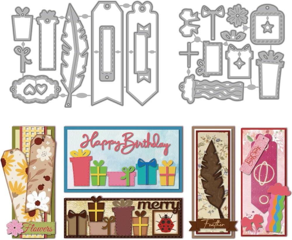 Bookmark Labels Die Cuts for Card Making Vintage Feather Gift Boxes ...