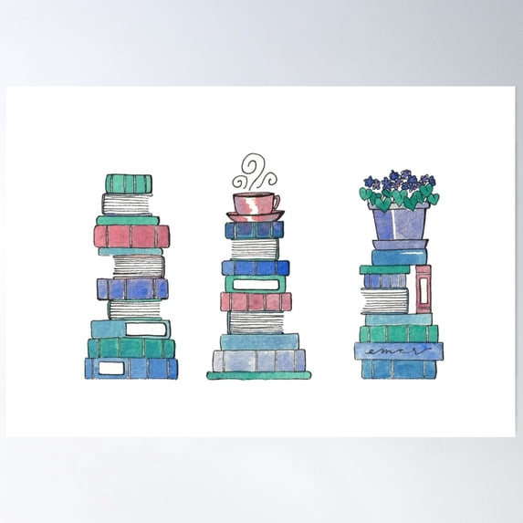 Books And African Violets Poster Wall Art Modern Wall Decor For Living ...