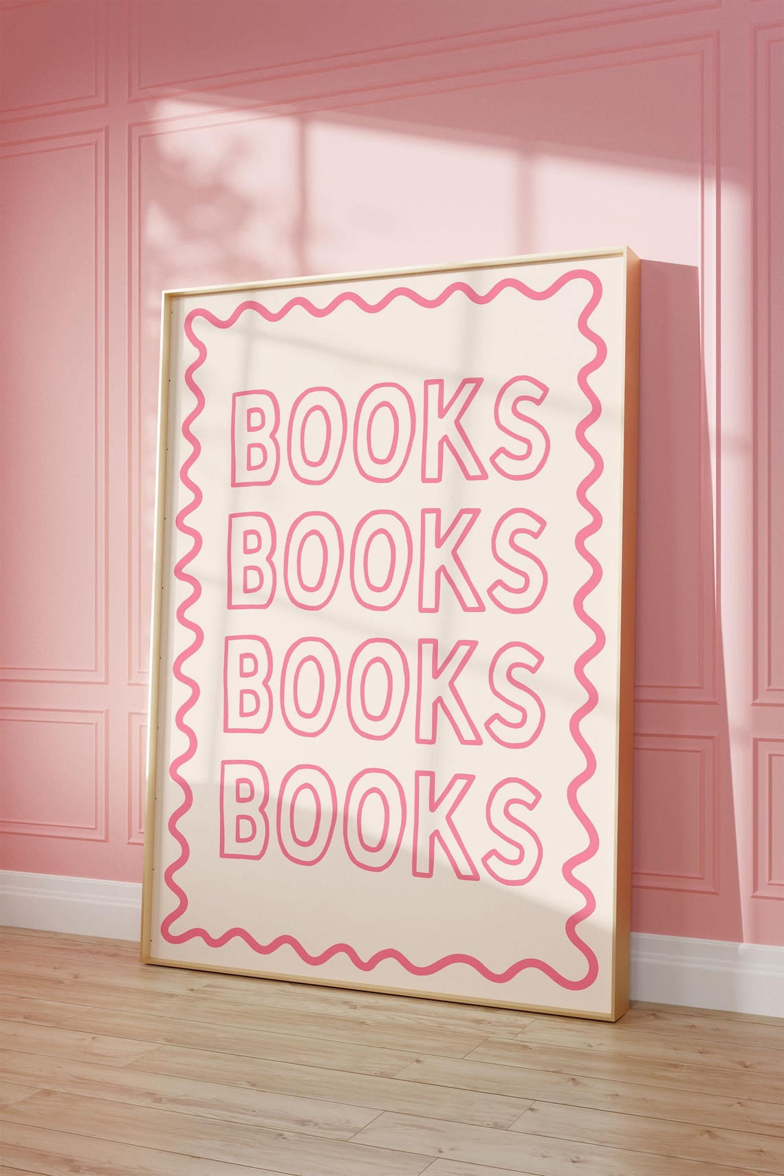 Books Books Books Art Poster, Pink Preppy Home Poster, Bookish Poster ...