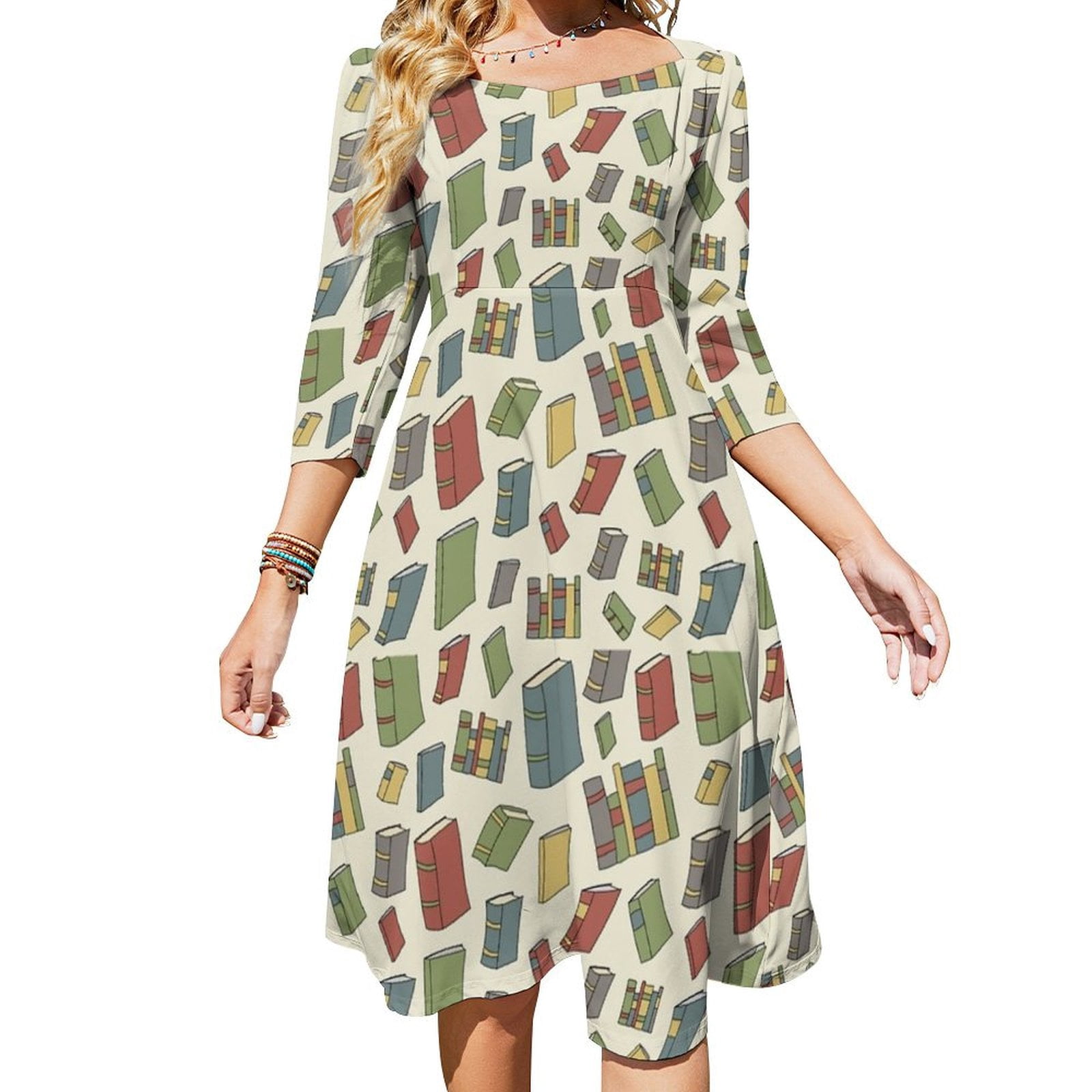 Books, Books, Books Sweetheart Knot Flared Dress Fashion Design Large ...
