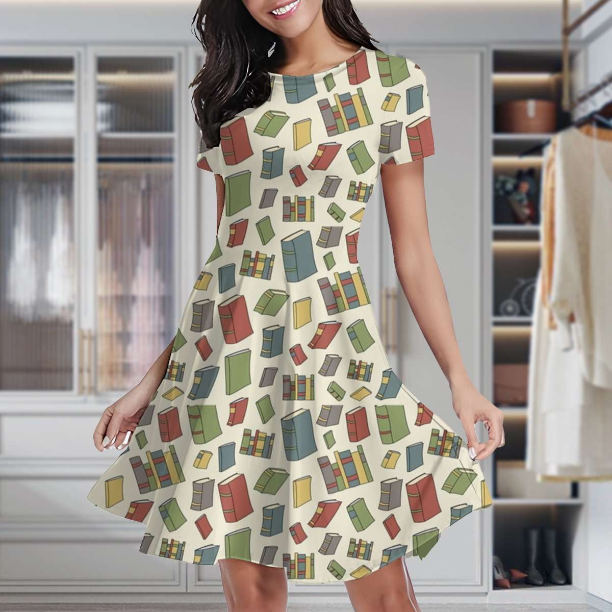 Books, Books, Books Women's Classic Swing Skater Dress Casual Work ...